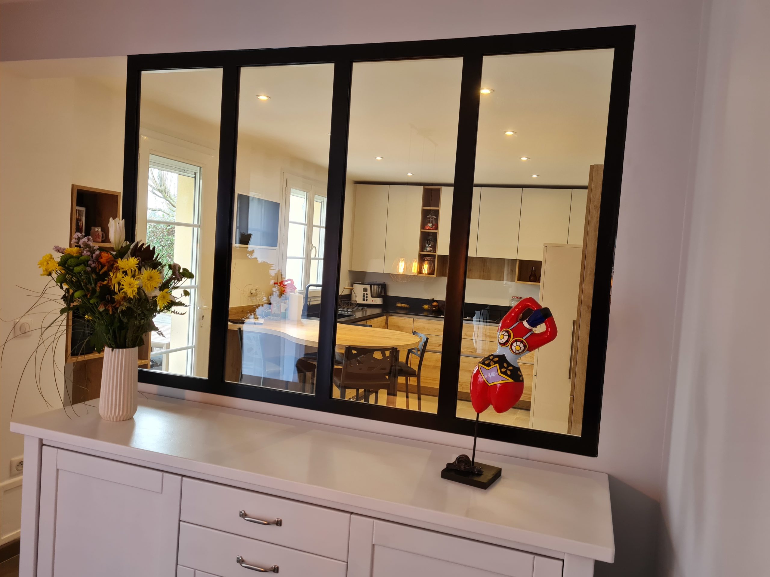 Paroi vitrée de séparation cuisine salle à manger Servon - Val de Fer IDF